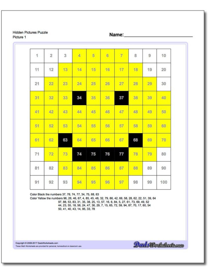 Hidden Pictures Puzzle Hundreds Chart Math Worksheets Hidden Picture ...